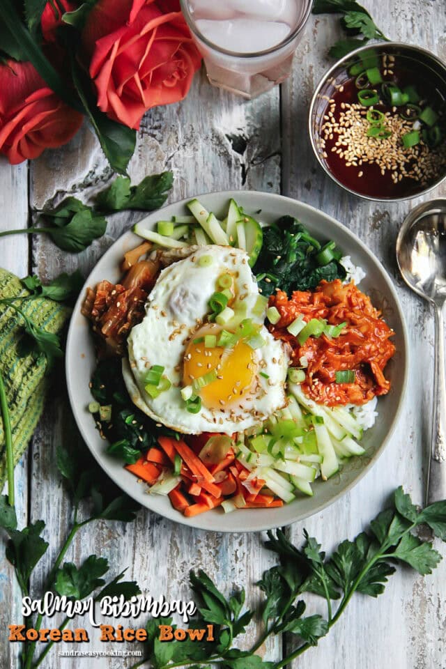 Salmon Bibimbap — Korean Rice Bowl - Sandra's Easy Cooking