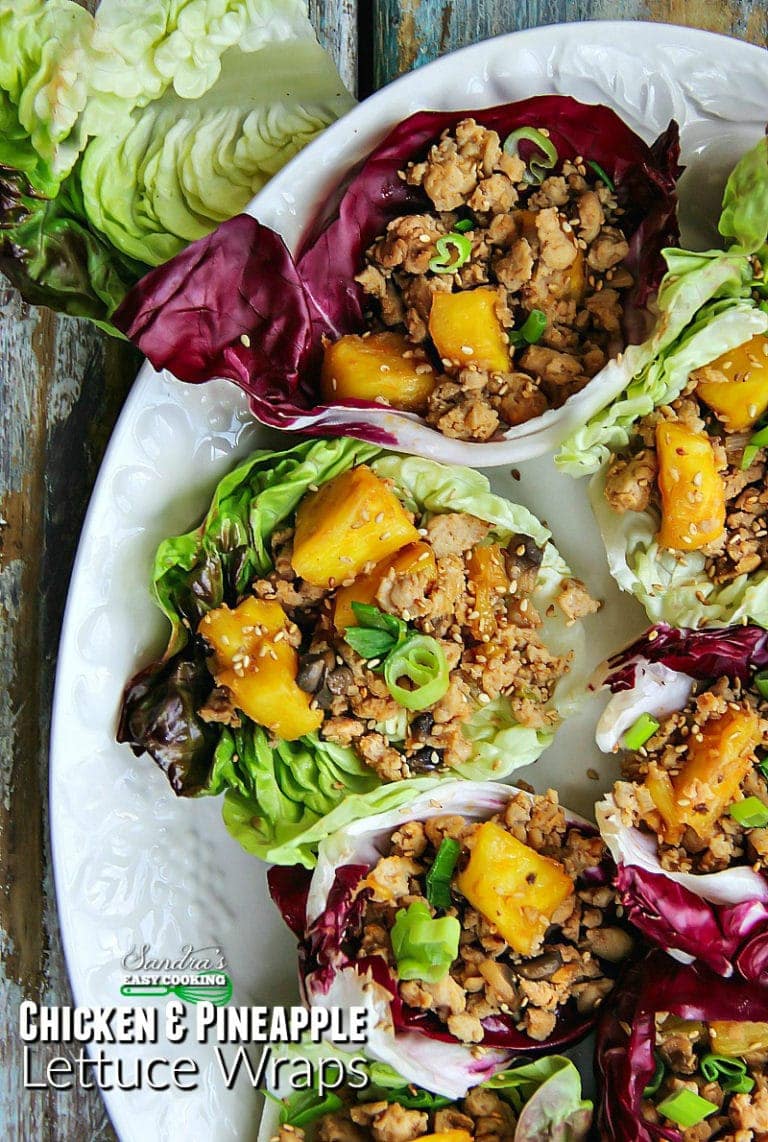 Asian Style Chicken and Pineapple Lettuce Wraps - Sandra's Easy Cooking
