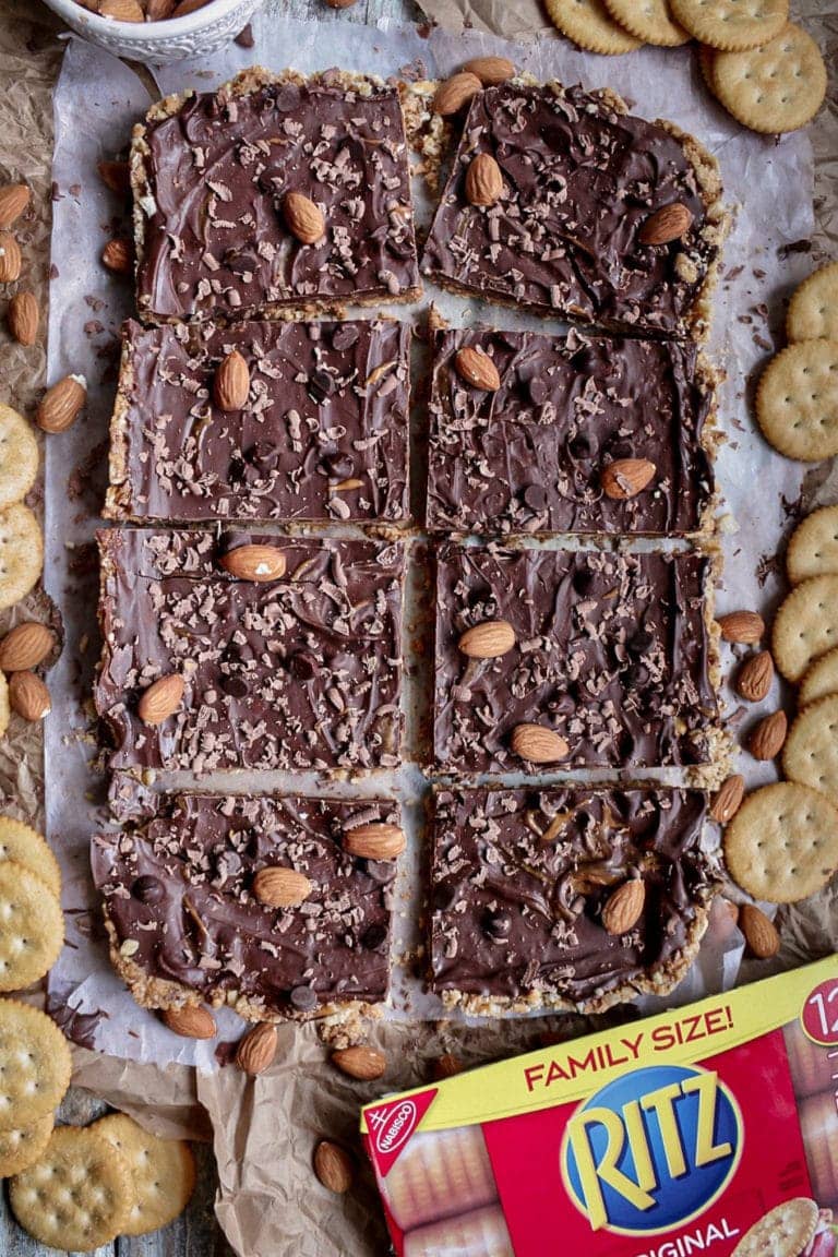 No-Bake Chocolate Almond Butter Ritz Bars - Sandra's Easy Cooking