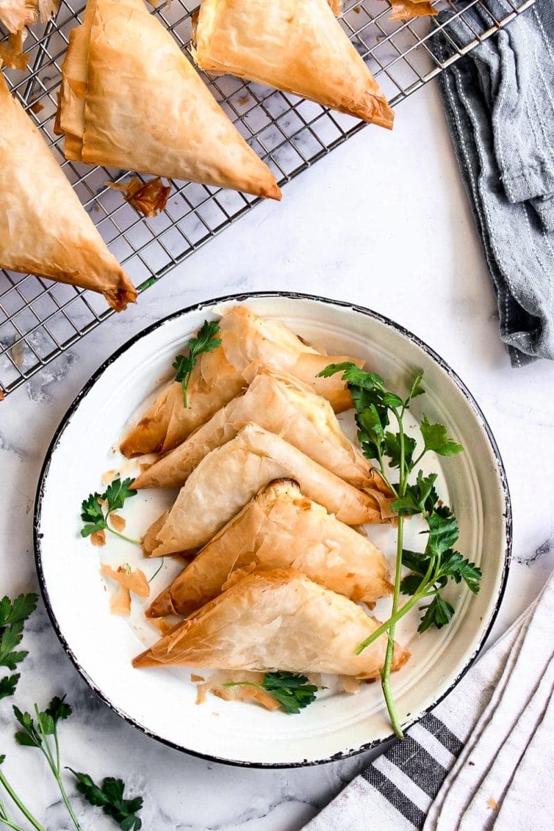 Phyllo Triangles Stuffed with Cheese • Sandra's Easy Cooking Appetizers