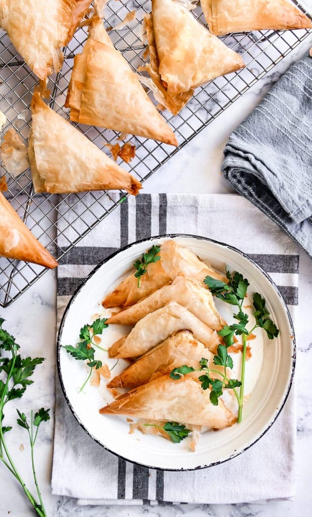 Phyllo Triangles Stuffed with Cheese • Sandra's Easy Cooking Appetizers