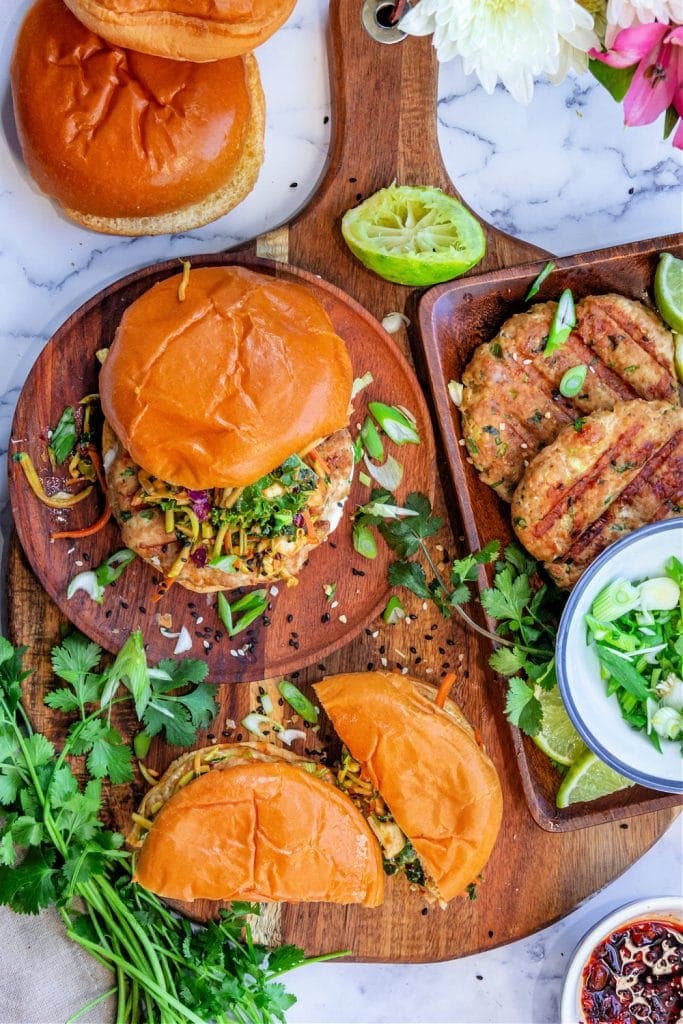 Chicken Burges with Spicy Peanut Butter Slaw - Sandra's Easy Cooking