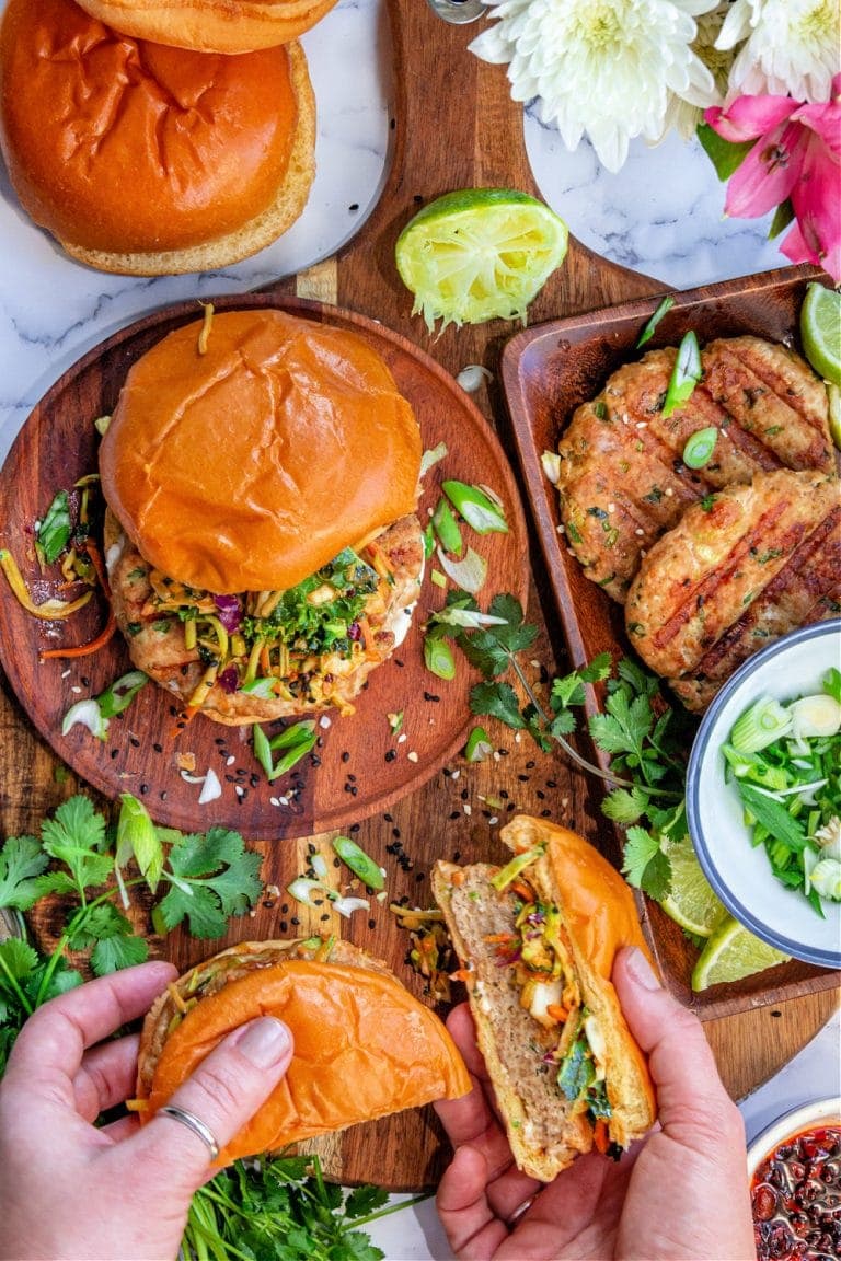 Chicken Burges with Spicy Peanut Butter Slaw - Sandra's Easy Cooking