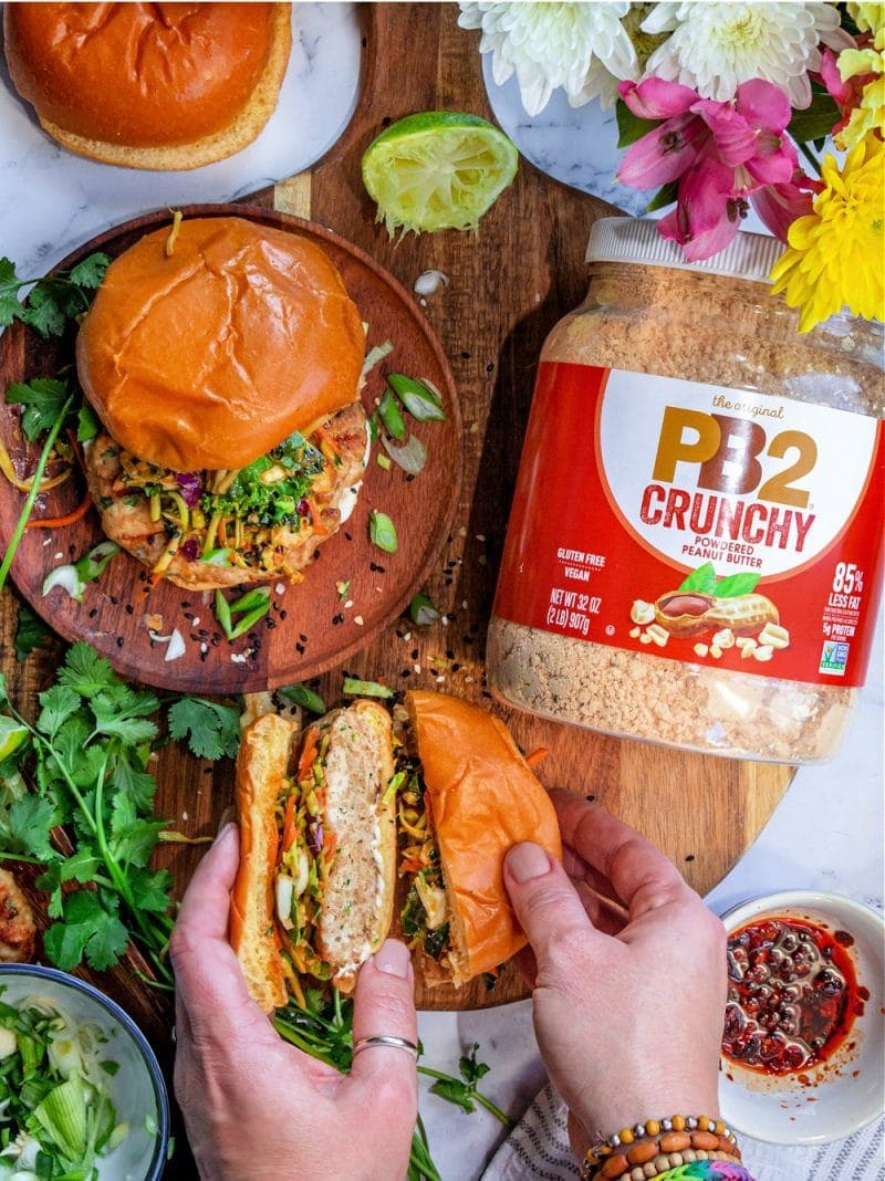 Chicken Burges with Spicy Peanut Butter Slaw - Sandra's Easy Cooking