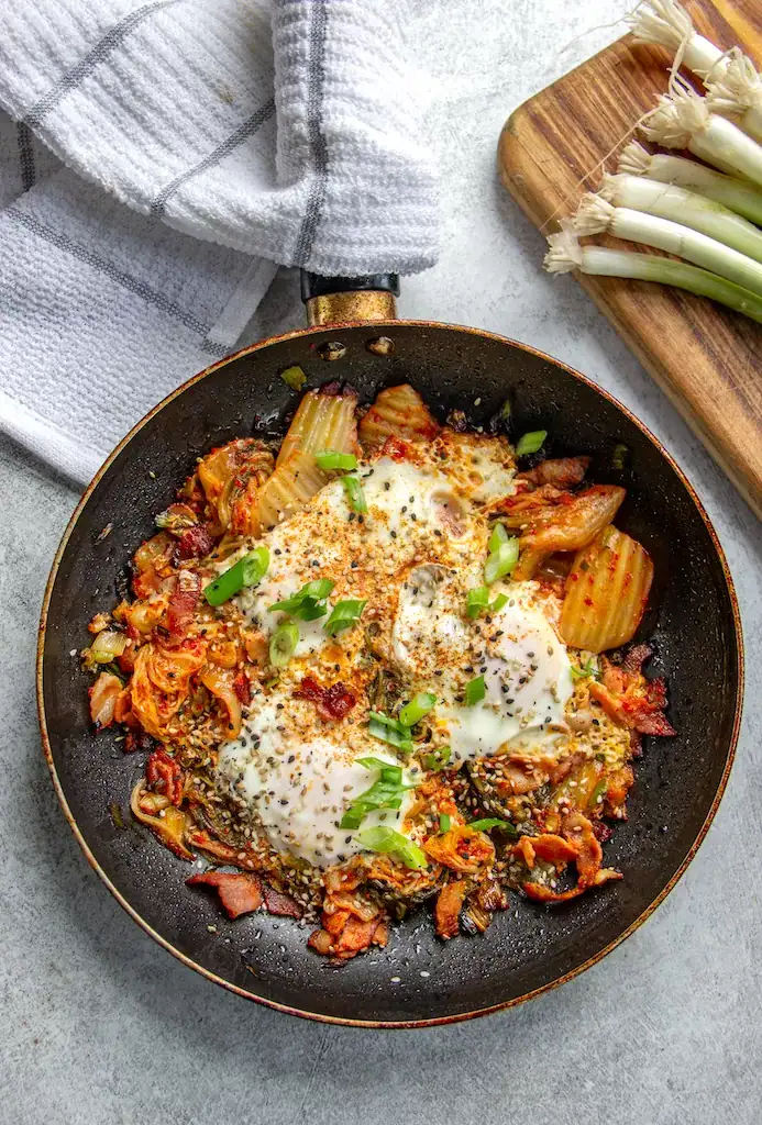 Kimchi with Smoked Bacon and Eggs • Sandra's Easy Cooking